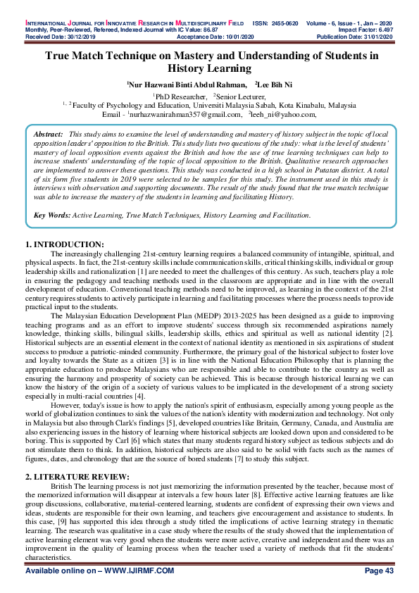 (PDF) True Match Technique on Mastery and Understanding of Students in ...