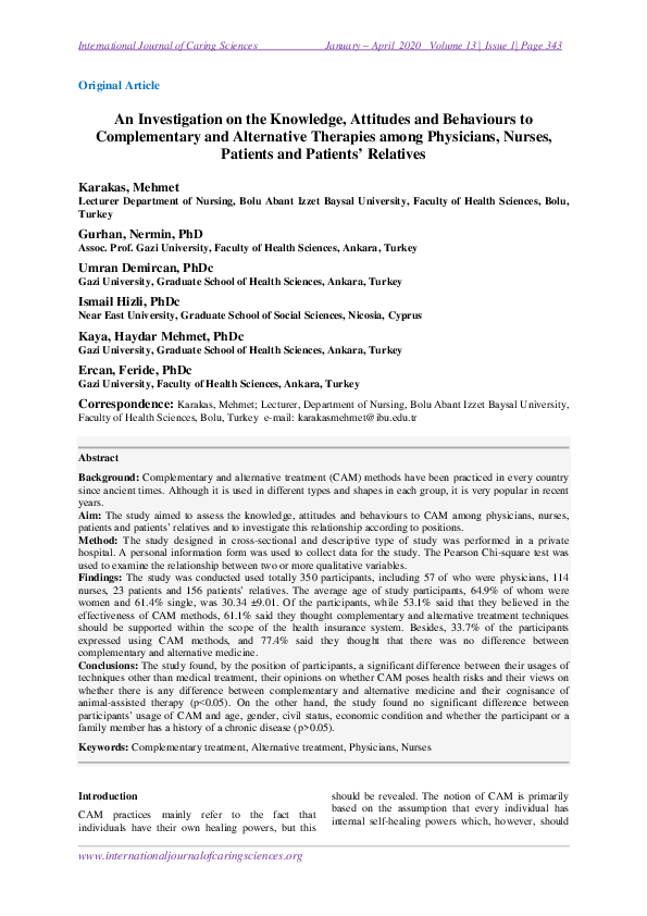 (PDF) An Investigation on the Knowledge, Attitudes and Behaviours to Complementary and ...