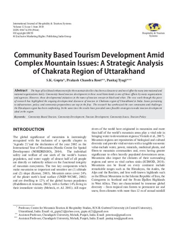 (PDF) Community Based Tourism Development Amid Complex Mountain Issues ...