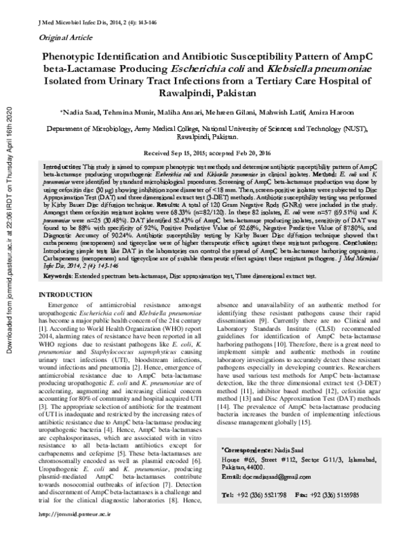 (PDF) Phenotypic Identification and Antibiotic Susceptibility Pattern ...