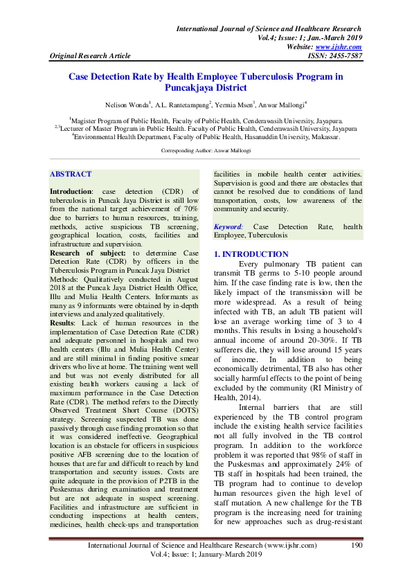 (PDF) Case Detection Rate by Health Employee Tuberculosis Program in ...