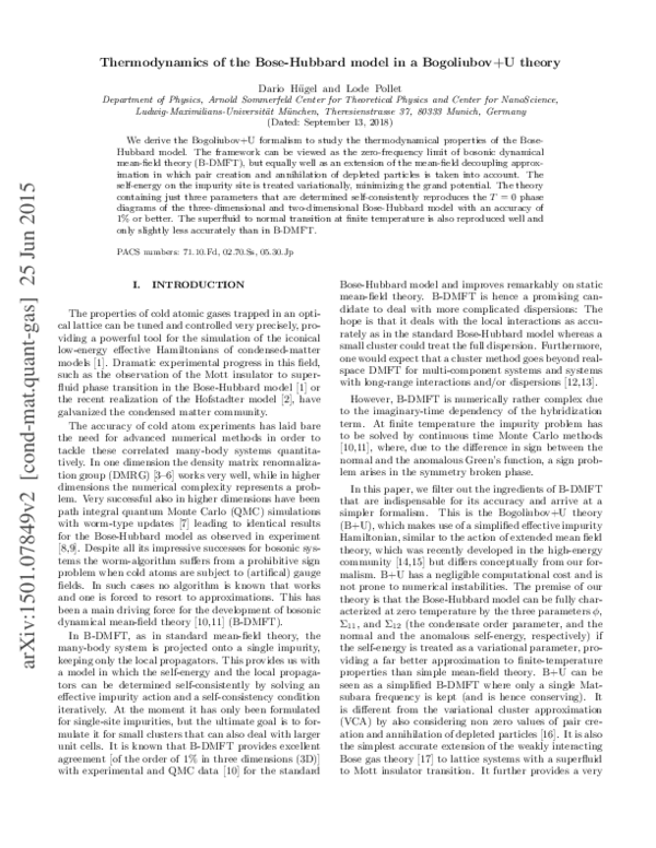 Pdf Thermodynamics Of The Bose Hubbard Model In A Bogoliubov U Theory