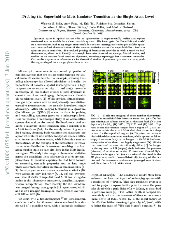 (PDF) Probing the Superfluid-to-Mott Insulator Transition at the Single ...