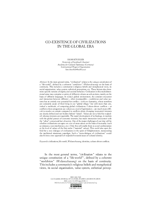 (PDF) CO-EXISTENCE OF CIVILIZATIONS IN THE GLOBAL ERA