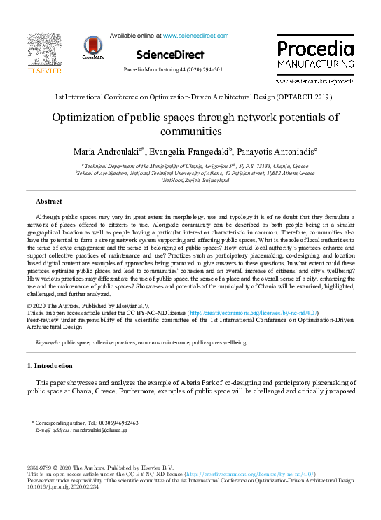 (PDF) ScienceDirect ScienceDirect Optimization of public spaces through ...