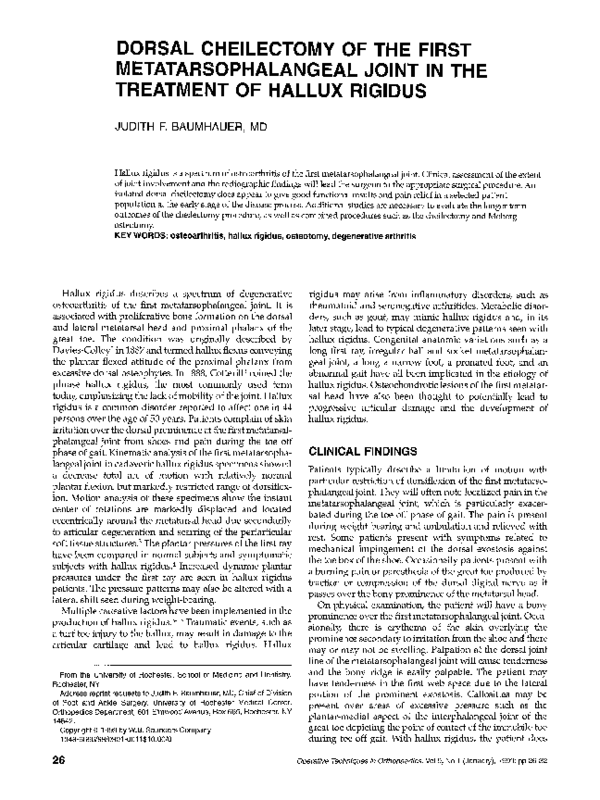 (PDF) Dorsal cheilectomy of the first metatarsophalangeal joint in the ...
