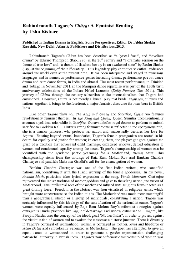 (DOC) Rabindranath Tagore's Chitra by Usha Kishore