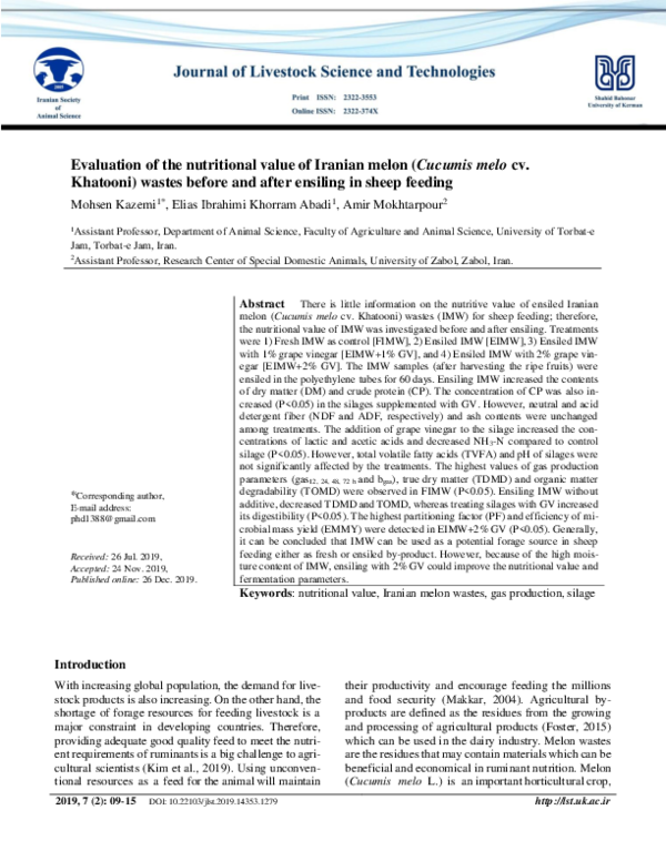 (PDF) Evaluation of the nutritional value of Iranian melon (Cucumis ...