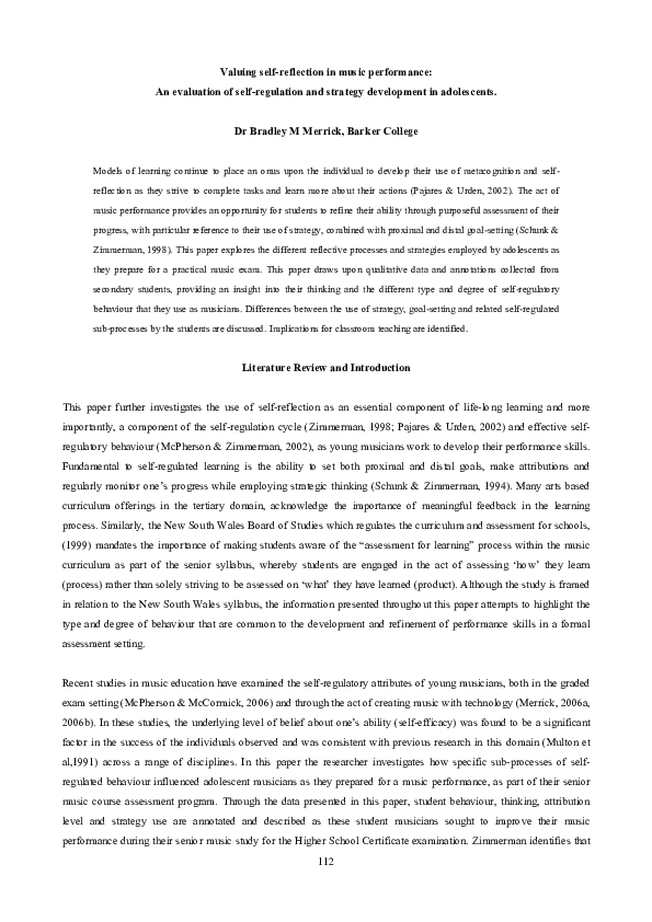 (PDF) Valuing self-reflection in music performance: An evaluation of ...