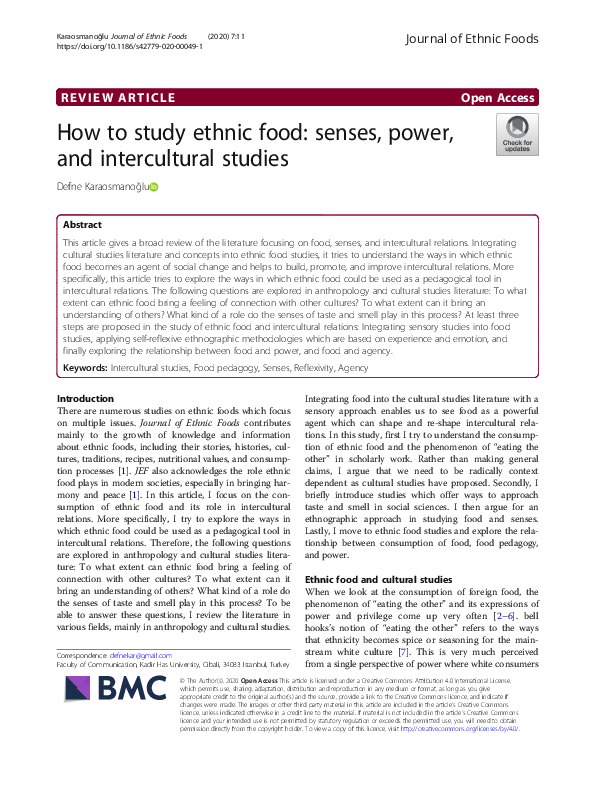(PDF) How to study ethnic food: senses, power, and intercultural studies
