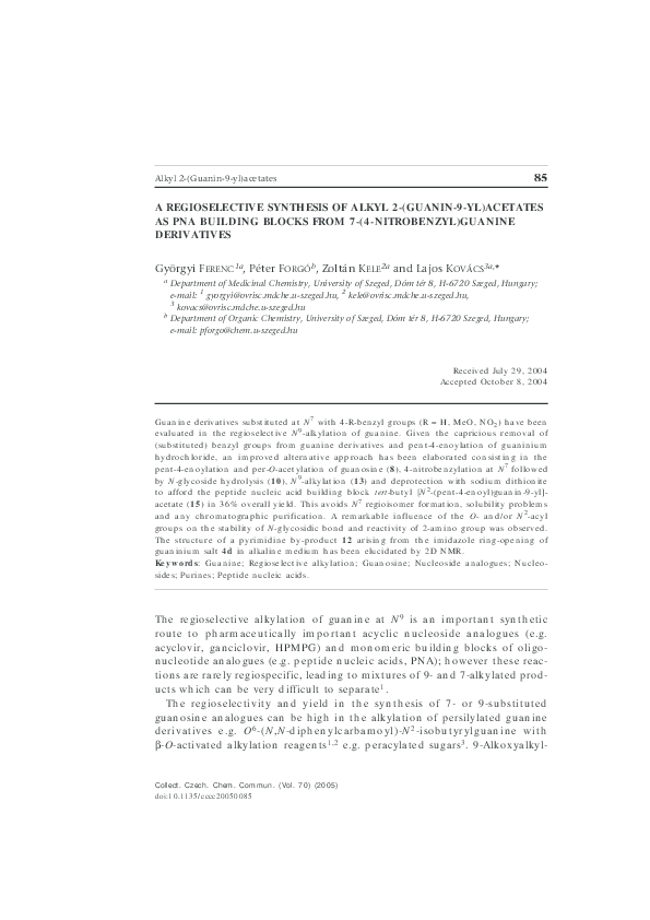 (PDF) A Regioselective Synthesis of Alkyl 2-(Guanin-9-yl)acetates as ...
