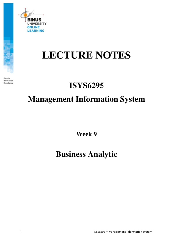 (PDF) ISYS6295 -Management Information System LECTURE NOTES ISYS6295 ...