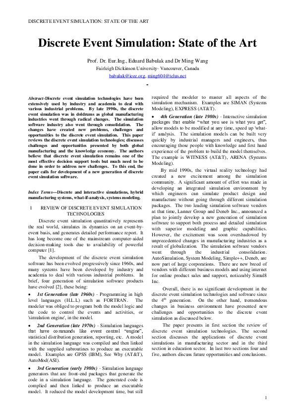 (PDF) Discrete Event Simulation: State of the Art