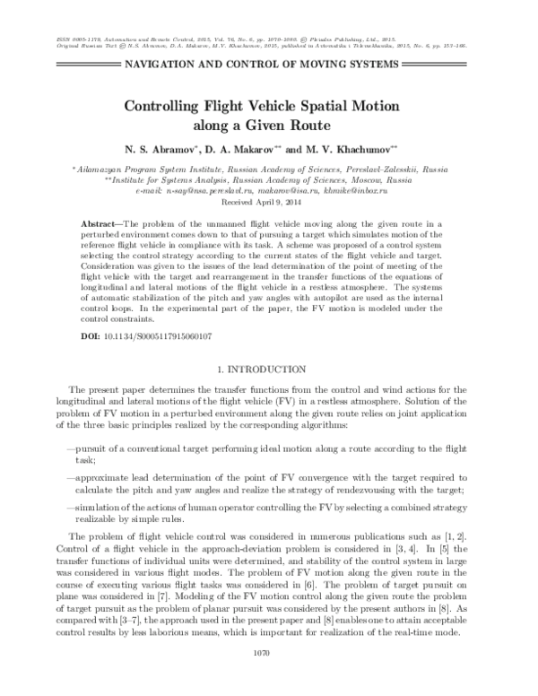 (PDF) NAVIGATION AND CONTROL OF MOVING SYSTEMS Controlling Flight ...