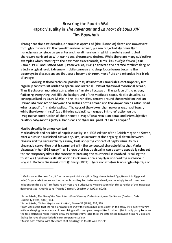 (DOC) Breaking the fourth wall - haptic visuality in The Revenant and ...