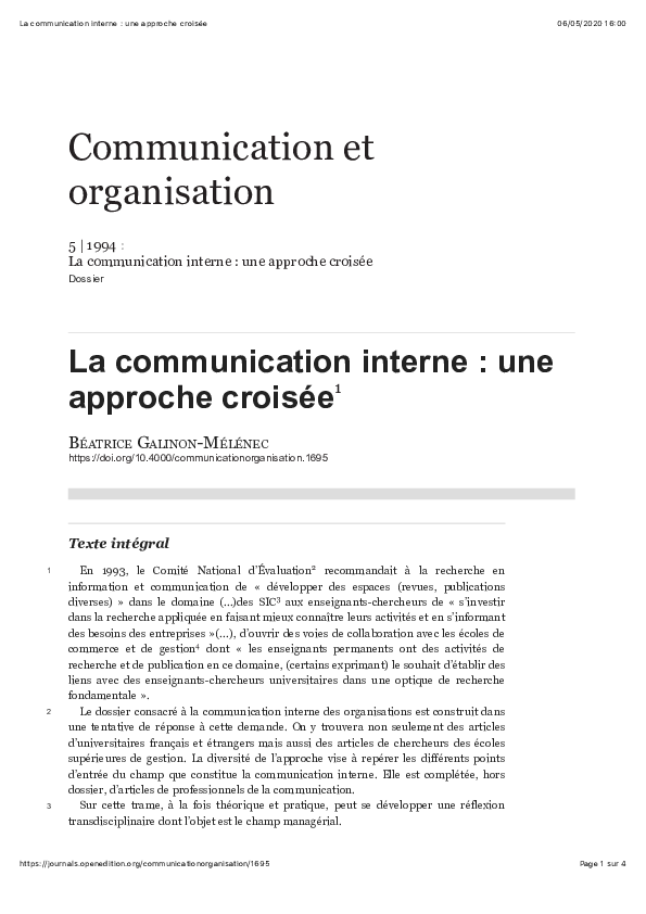 (PDF) La communication interne : une approche croisée