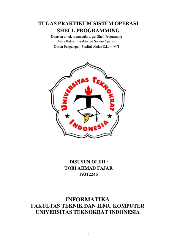 Pdf Tugas Praktikum Sistem Operasi Shell Programming Informatika Fakultas Teknik Dan Ilmu 
