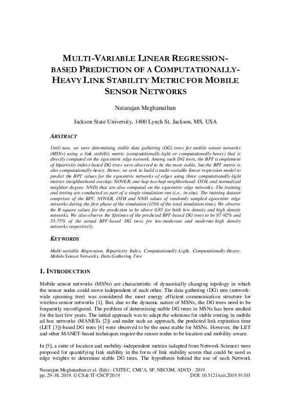 Pdf Multi Variable Linear Regression Based Prediction Of A