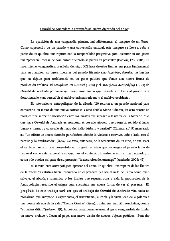 (PDF) Oswald de Andrade y la antropofagia: nueva digestión del origen