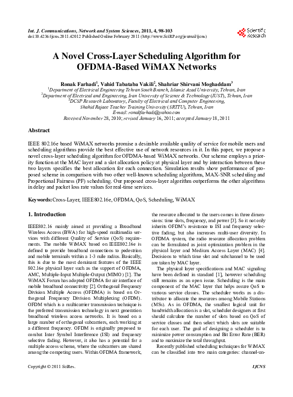 Pdf A Novel Cross Layer Scheduling Algorithm For Ofdma Based Wimax 5552