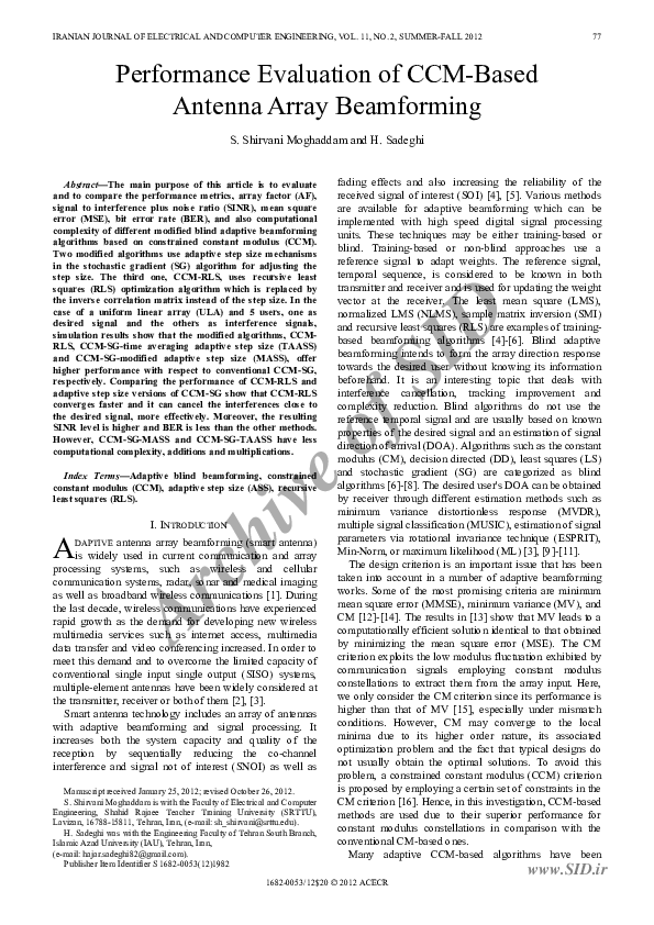 (PDF) Performance Evaluation of CCM-based Antenna Array Beamforming