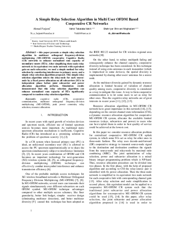 Pdf A Simple Relay Selection Algorithm In Multi User Ofdm Based 6600