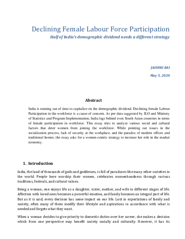 (PDF) Declining Female Labour Force Participation, Half of India's ...