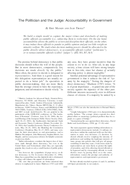 (PDF) The Politician and the Judge: Accountability in Government