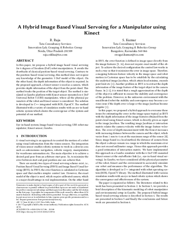 (PDF) A Hybrid Image Based Visual Servoing for a Manipulator using Kinect