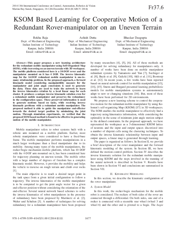 (PDF) KSOM Based Learning for Cooperative Motion of a Redundant Rover-manipulator on an Uneven ...