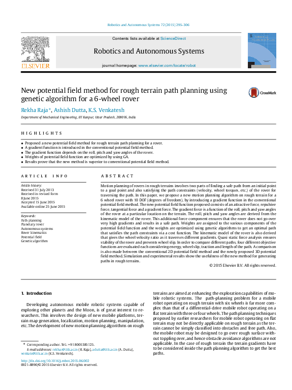 (PDF) New potential field method for rough terrain path planning using ...