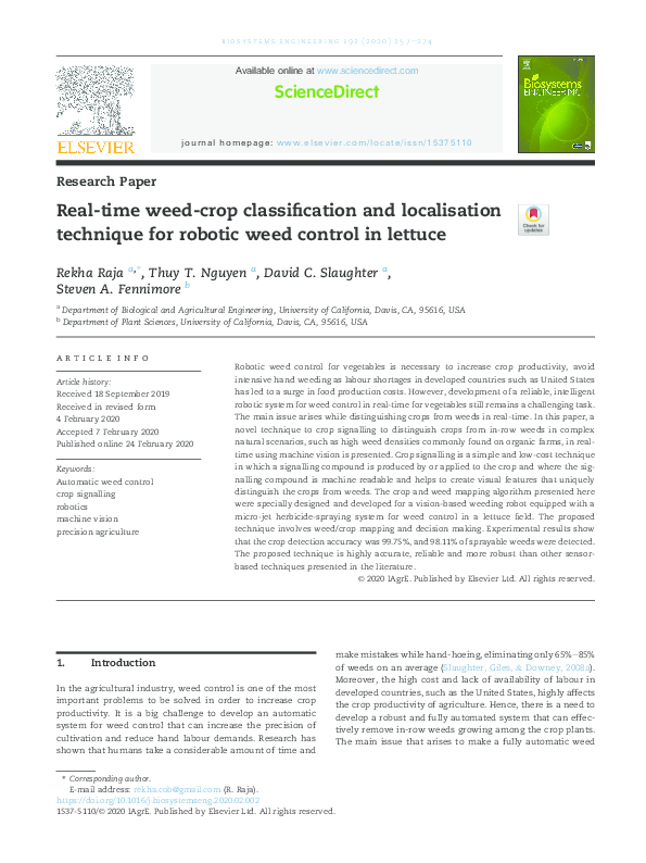 (PDF) Real-time weed-crop classification and localisation technique for robotic weed control in ...