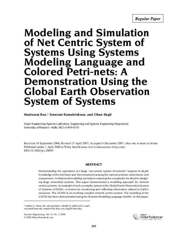 (PDF) Modeling and simulation of net centric system of systems using systems modeling language ...
