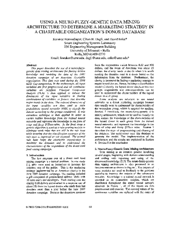 (PDF) Using a neuro-fuzzy-genetic data mining architecture to determine a marketing strategy in ...
