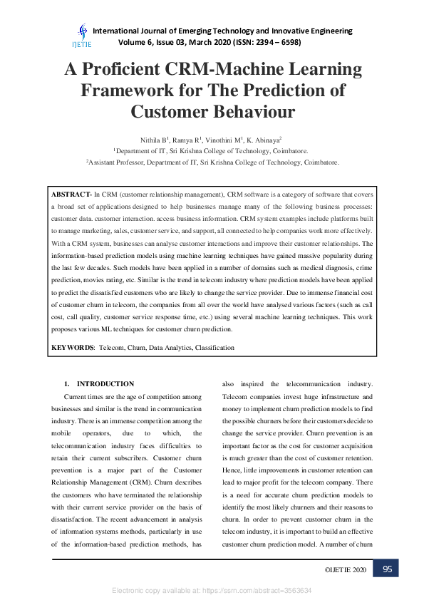 (PDF) A Proficient CRM-Machine Learning Framework for The Prediction of ...