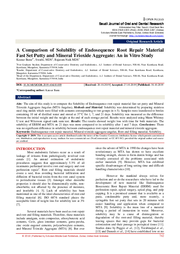 (PDF) A comparison of solubility of endosequence root repair material ...
