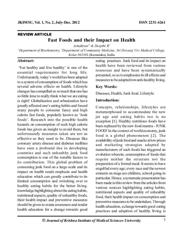 (PDF) Fast Foods and their Impact on Health