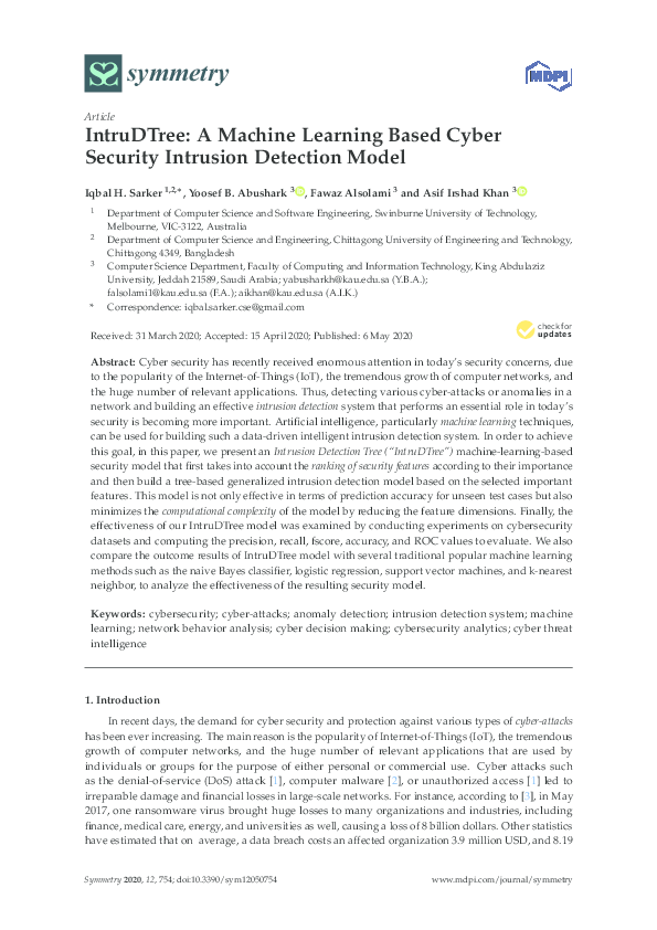 Pdf Intrudtree A Machine Learning Based Cyber Security Intrusion Detection Model