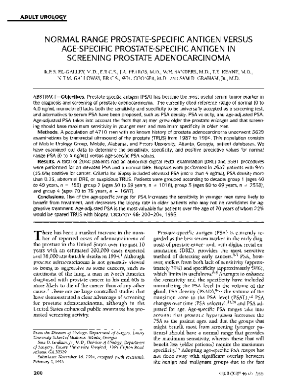 (PDF) Normal range prostate-specific antigen versus age-specific ...