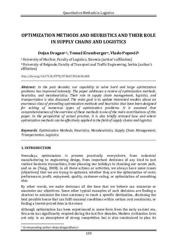 (PDF) Quantitative Methods in Logistics OPTIMIZATION METHODS AND ...