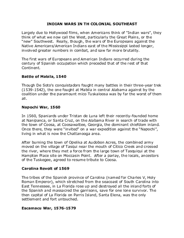 (PDF) Indian wars in the colonial Southeast