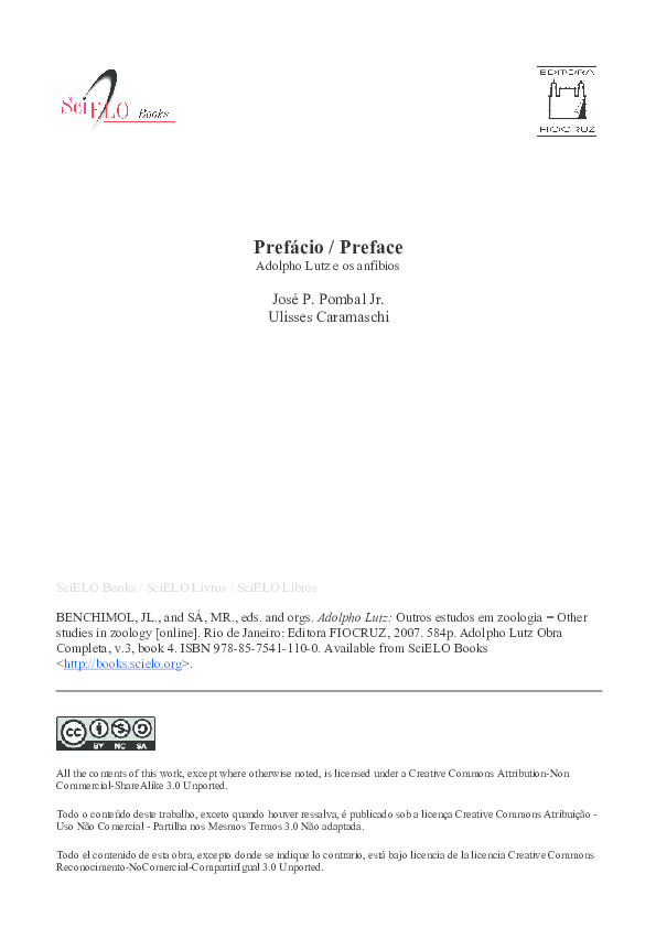 (PDF) Adolpho Lutz e os Anfíbios: Prefácio / Preface