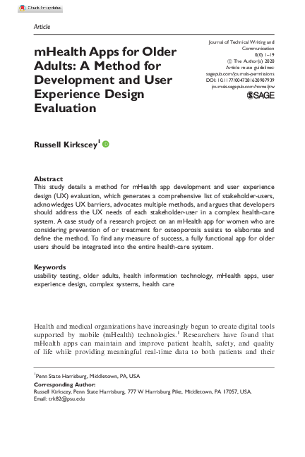 (PDF) mHealth Apps for Older Adults: A Method for Development and User Experience Design Evaluation