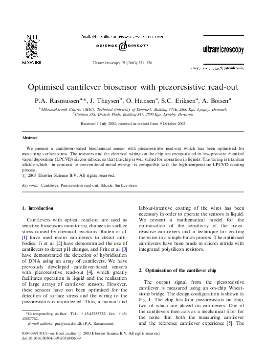 (PDF) Optimised cantilever biosensor with piezoresistive read-out