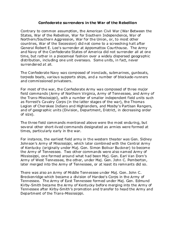 (PDF) Confederate surrenders in the War of the Rebellion