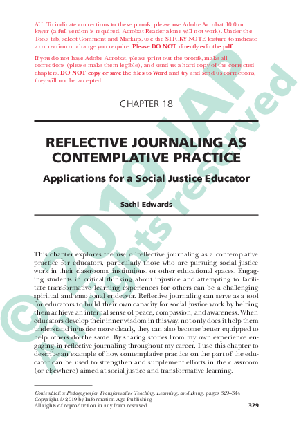 (PDF) Reflective Journaling as Contemplative Practice: Applications for a Social Justice Educator