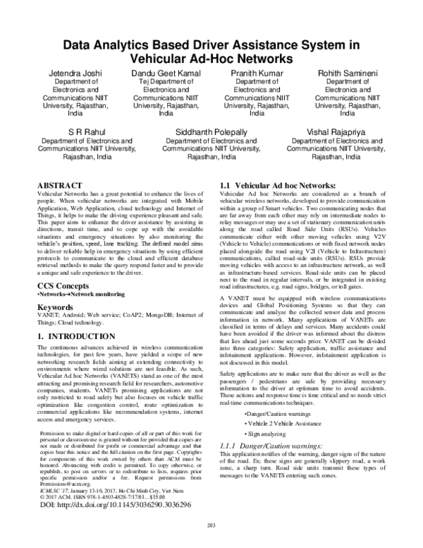 (PDF) Data Analytics Based Driver Assistance System in Vehicular Ad-Hoc Networks