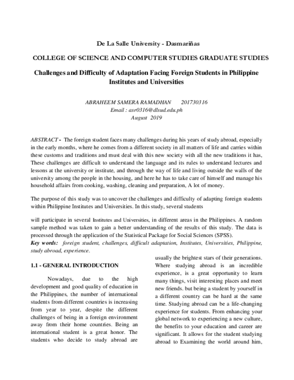 (PDF) Challenges and Difficulty of Adaptation Facing Foreign Students ...