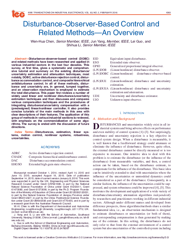 (PDF) Disturbance-Observer-Based Control and Related Methods-An Overview