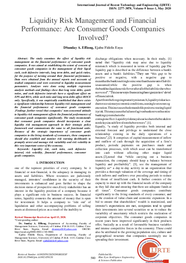 (PDF) Liquidity Risk Management and Financial Performance: Are Consumer ...